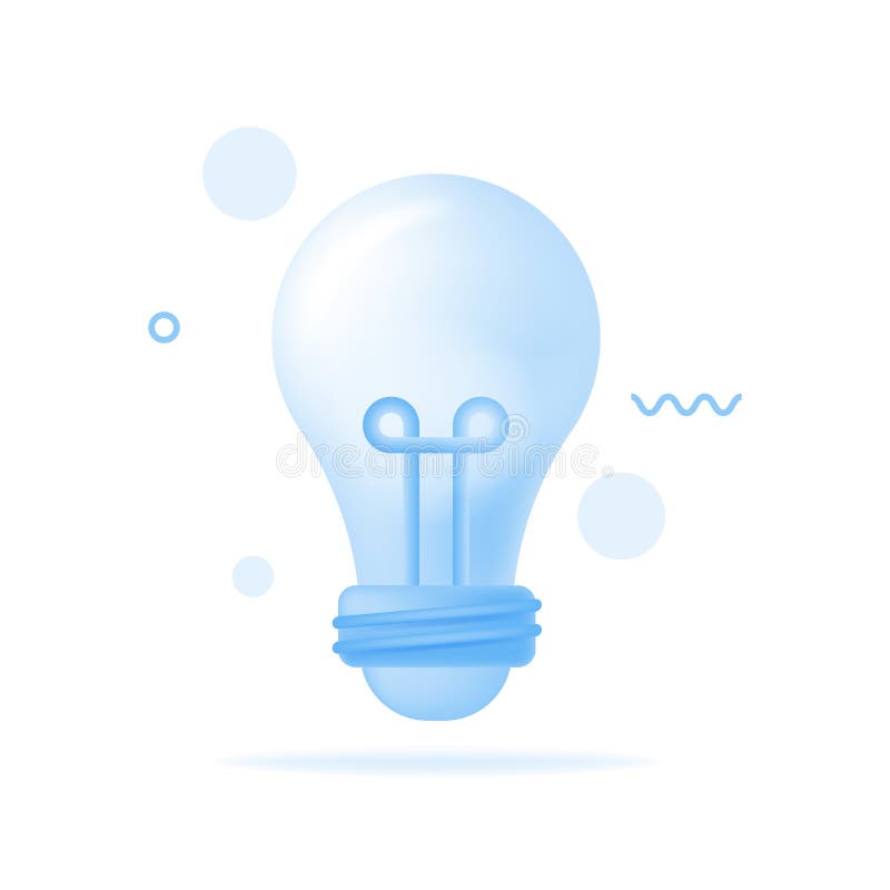 3d Cartoon Style Minimal Blue Light Bulb Icon. Idea, Solution, Business ...