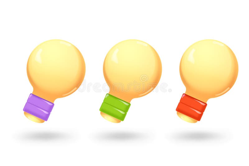 3d Cartoon Style Minimal Yellow Light Bulb Icon Stock Vector ...