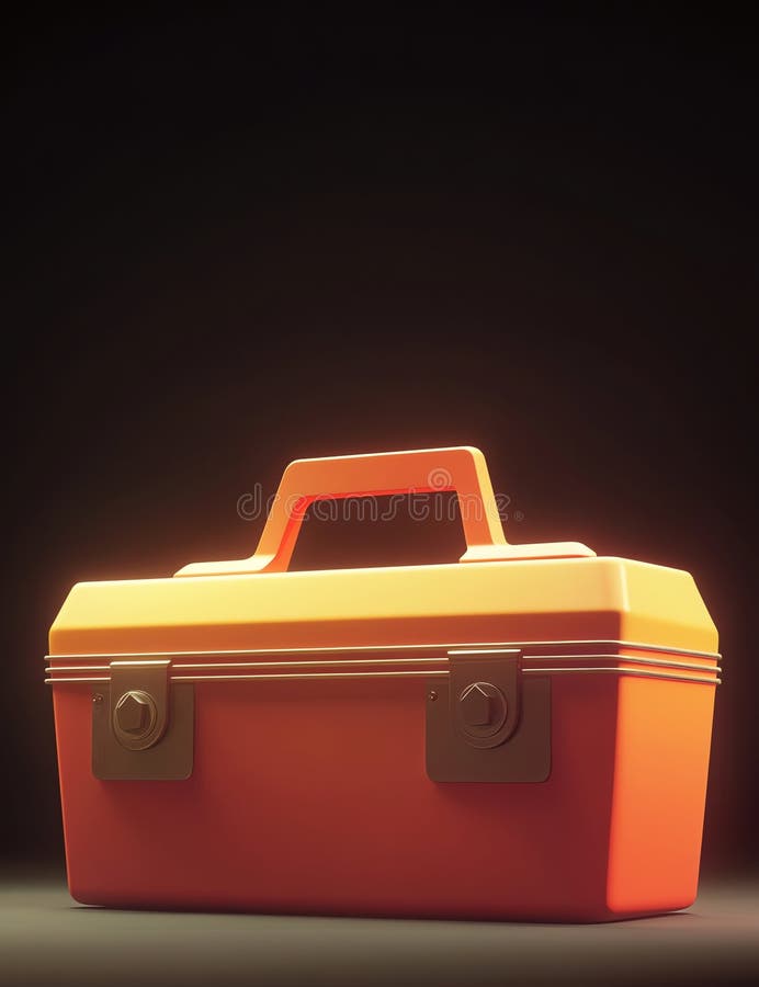 3d Cartoon Style Red Metal Toolbox on Dark Background Stock ...