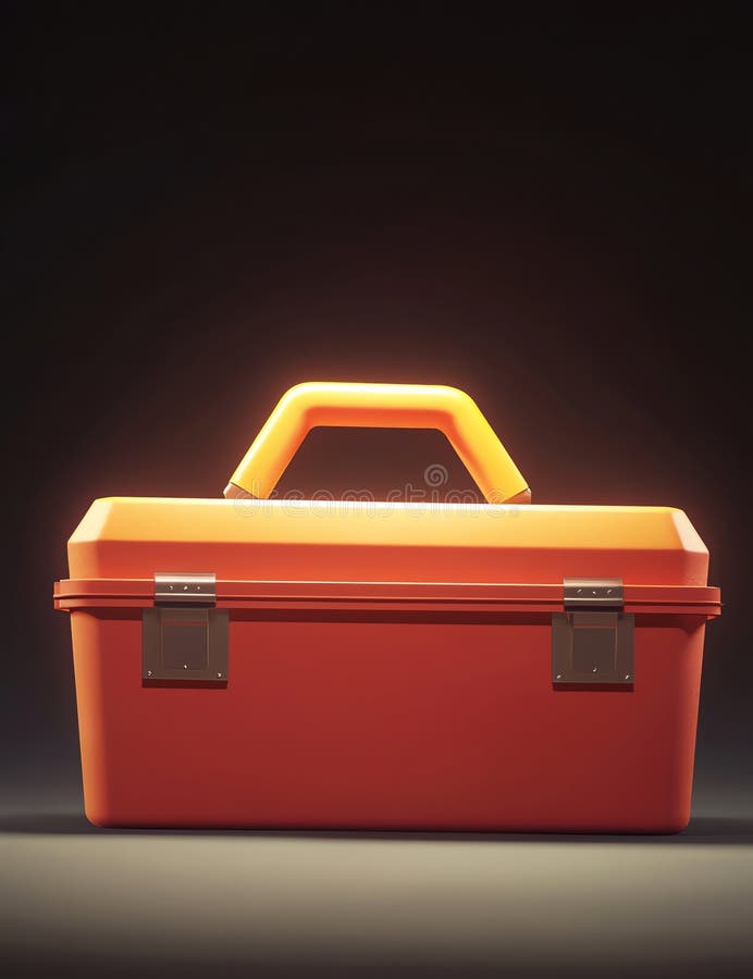 3d Cartoon Style Red Metal Toolbox on Dark Background Stock ...