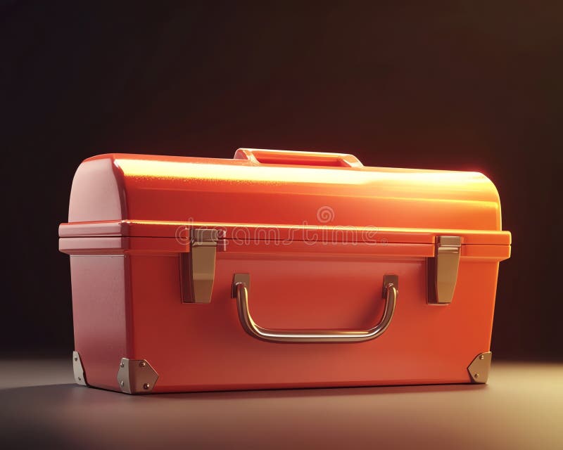 3d Cartoon Style Red Metal Toolbox on Dark Background Stock ...
