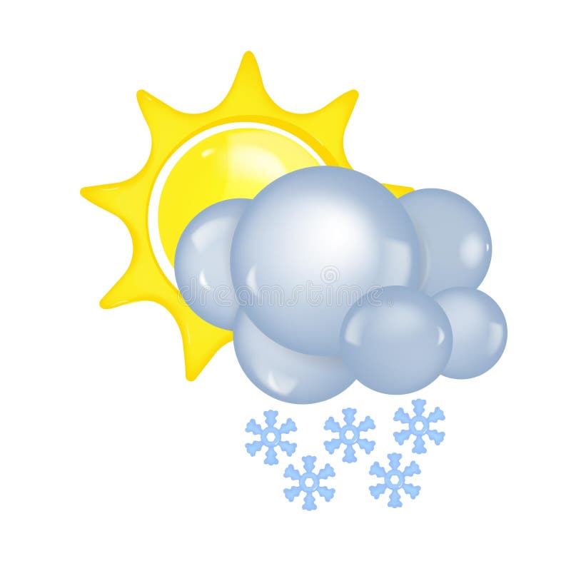 3d Cartoon Style Weather Icon Cloud with Snow and Sun. Vector ...