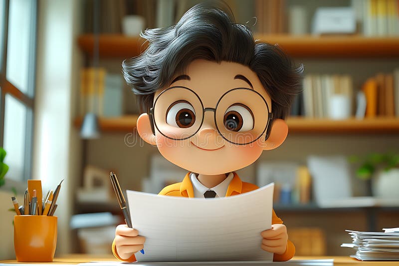 3D Cartoon Teacher Grading Papers, Diligent Stock Illustration ...