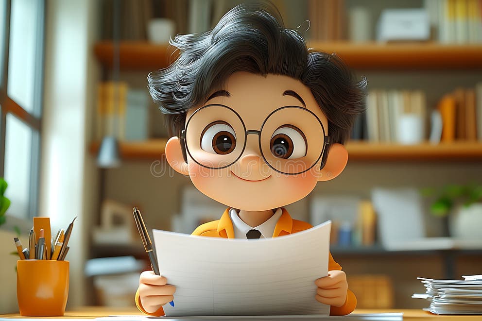 3D Cartoon Teacher Grading Papers, Diligent Stock Illustration ...