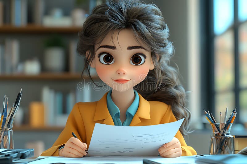 3D Cartoon Teacher Grading Papers, Diligent Stock Illustration ...