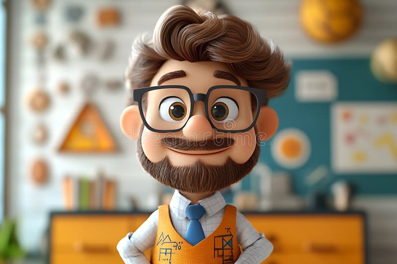 3D Cartoon Teacher with a Ruler, Explaining Geometry Stock Illustration ...