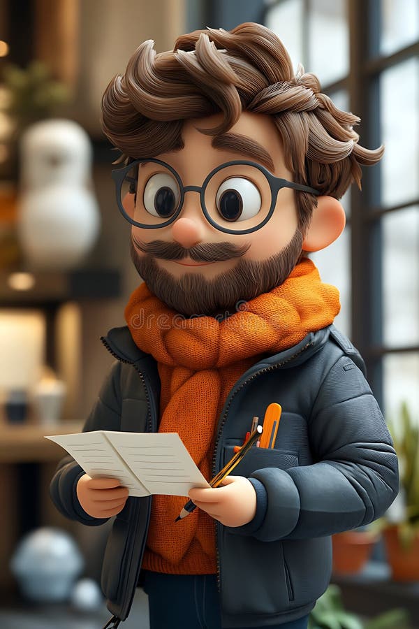 3D Cartoon Teacher Writing Notes, Dedicated and Focused Stock ...