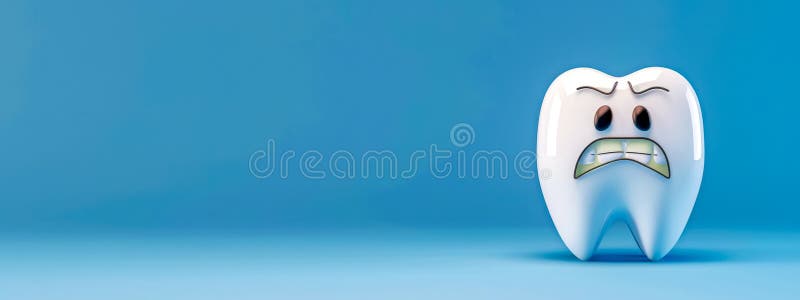 Sad Tooth Character on Blue Background Stock Photo - Image of hygiene ...
