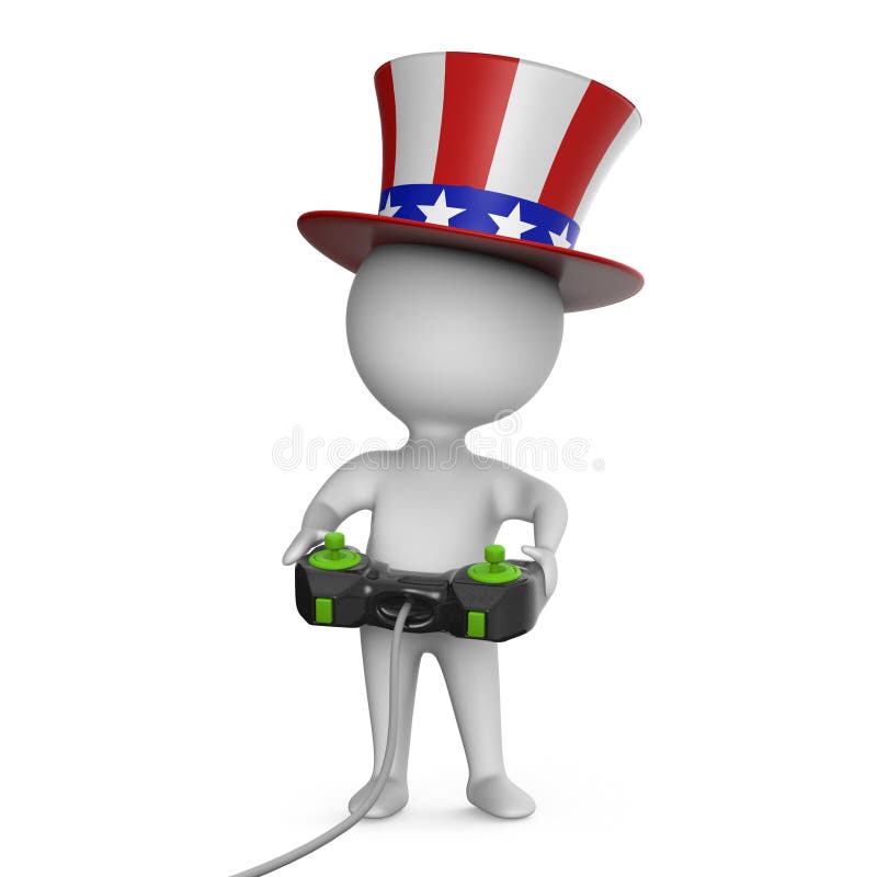 3d Cartoon Uncle Sam Character Plays a Videogame with Joystick ...
