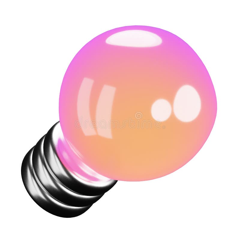 A 3D Cartoon Icon or Emblem of a Light Bulb with Pink Orange Colours ...