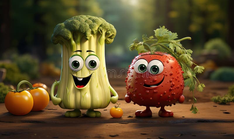 3D Cartoon Vegetables Talking To Each Other. Stock Illustration ...