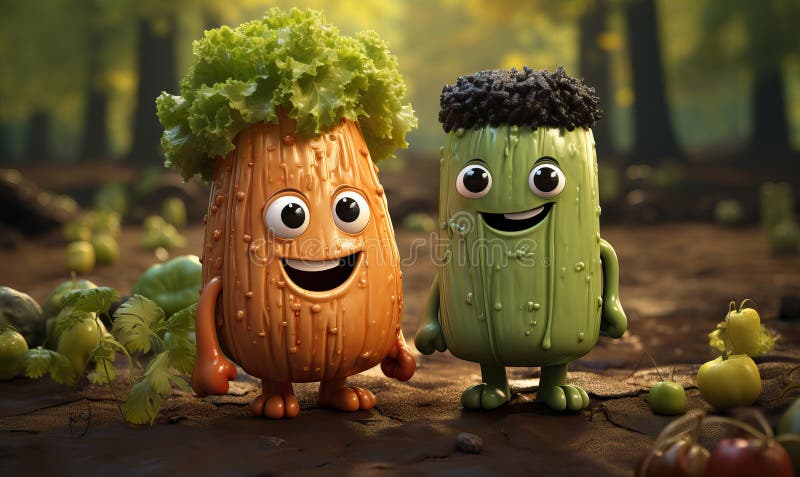 3D Cartoon Vegetables Talking To Each Other. Stock Image - Image of ...