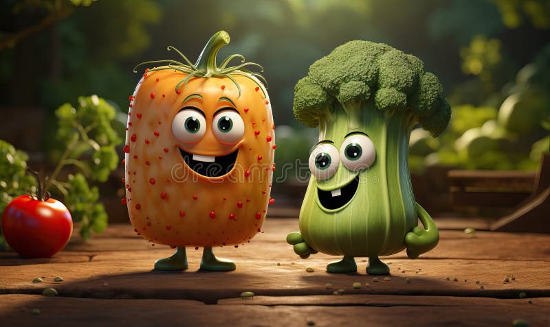 3D Cartoon Vegetables Talking To Each Other. Stock Image - Image of ...