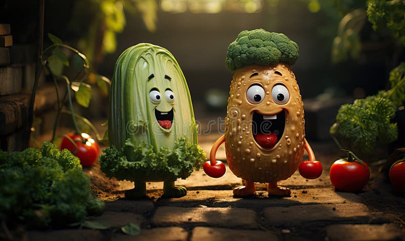 Two Cartoon Vegetables are Fighting Each Other in the Dirt, AI Stock ...