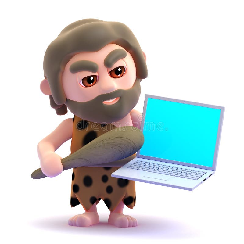 Caveman using laptop stock vector. Illustration of caveman - 60781438