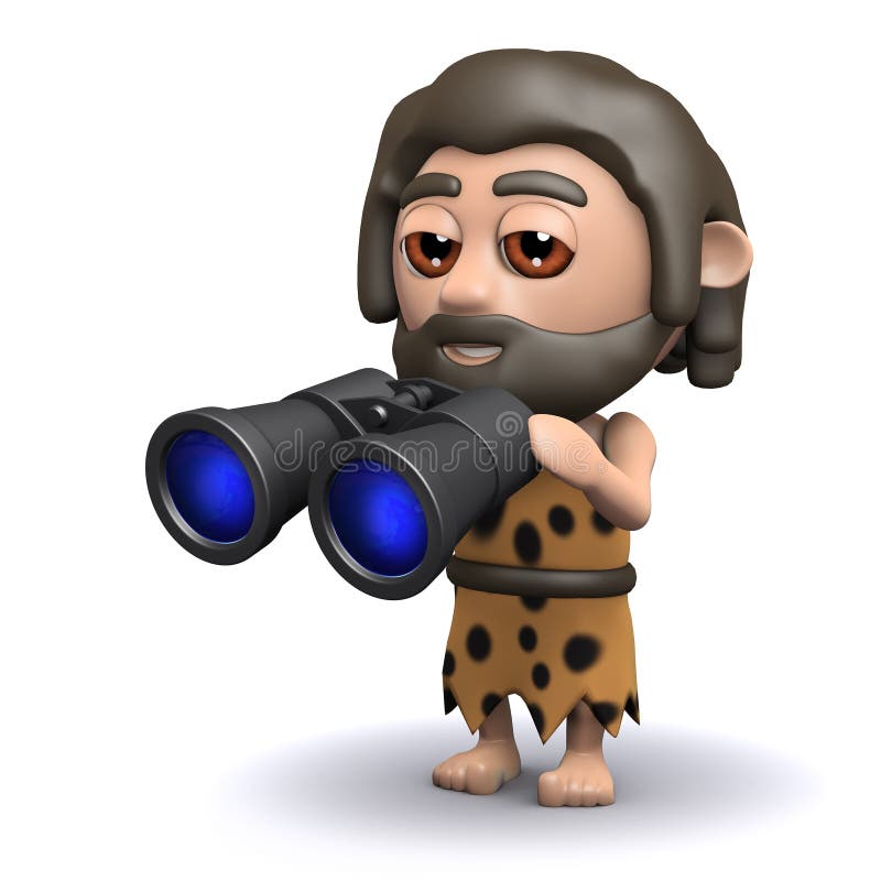 3d Caveman with binoculars stock illustration. Illustration of ...