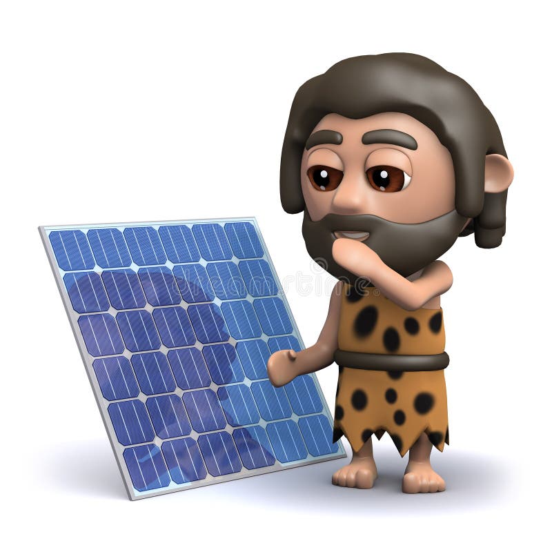 3d Caveman with His New Solar Panel Stock Illustration - Illustration ...