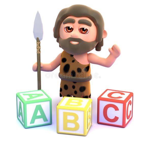 3d Caveman Learns the Alphabet Stock Illustration - Illustration of ...