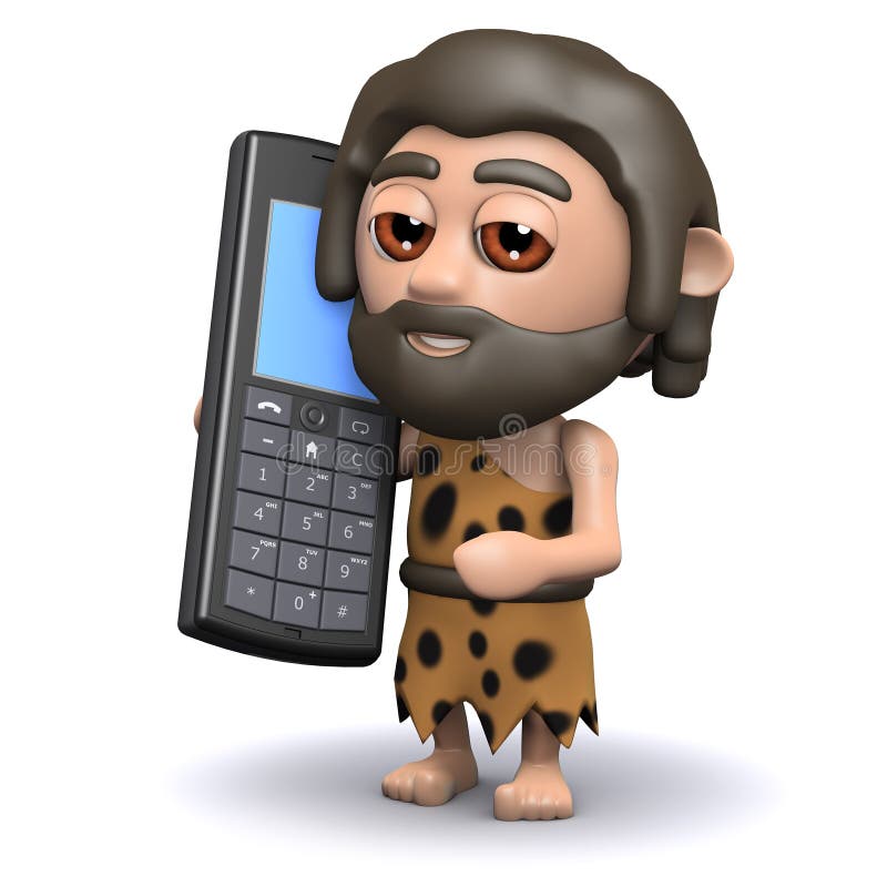 3d Caveman With A Mobile Phone Stock Illustration - Illustration of ...
