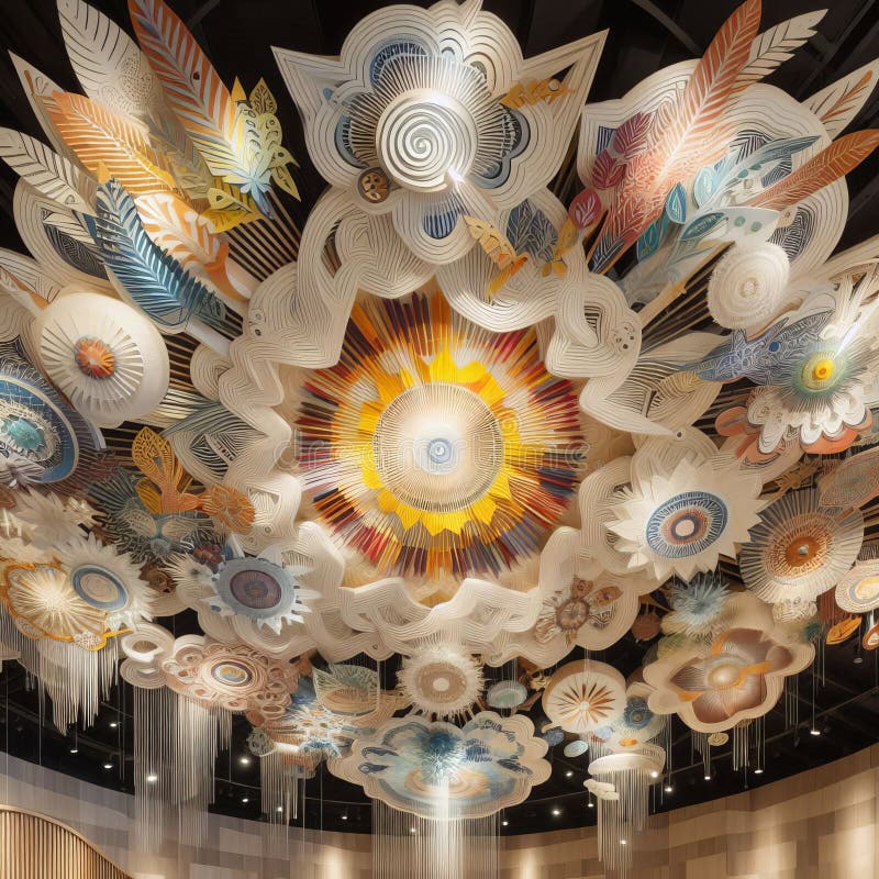 D Ceiling Installations Illustrated Three Dimensional Art Pieces Stock ...