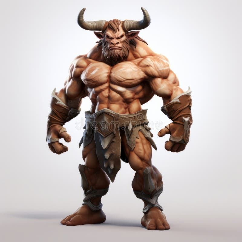 3d Cel Shaded Minotaur Portrait on White Background Stock Illustration ...