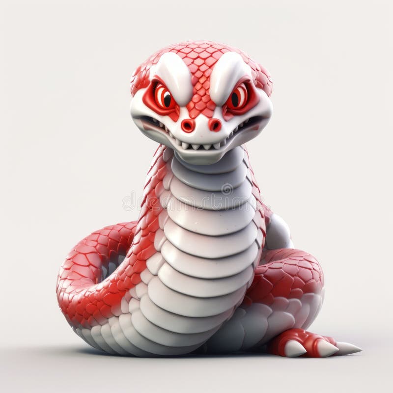 Minimalist 3d Naga Creature Character Portrait on White Background ...