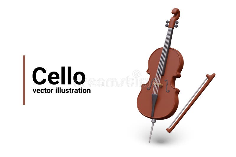 3D Cello and Bow on White Background. Stringed Musical Instrument Stock ...