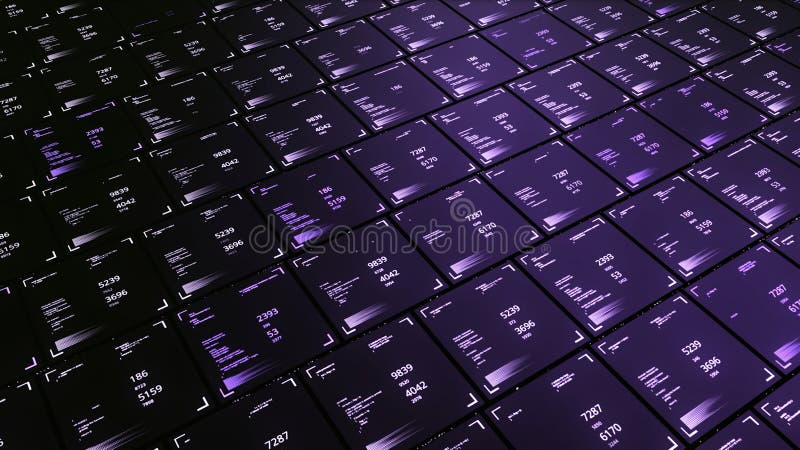 3D Cells with Numbers. Animation. Futuristic Background with Computer ...