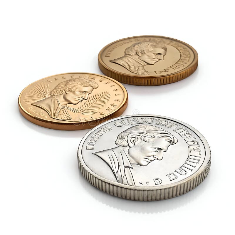 3D Cents Coins Render Isolated on White Background Stock Illustration ...