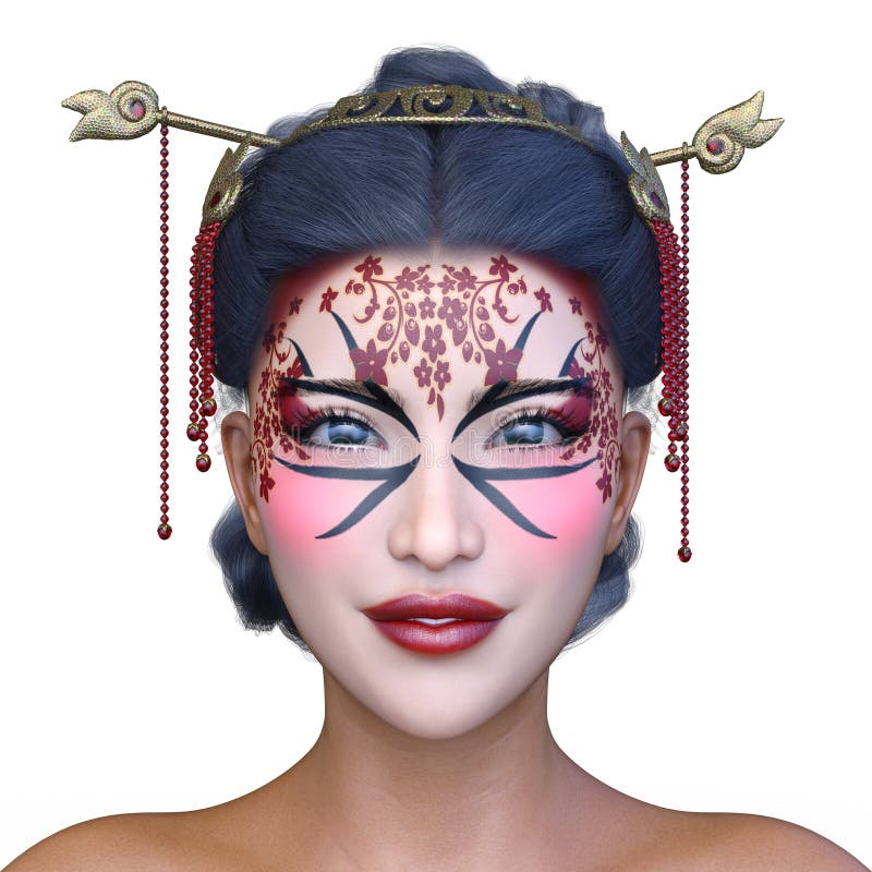 3D CG Rendering of Asia Face Make Stock Illustration - Illustration of ...