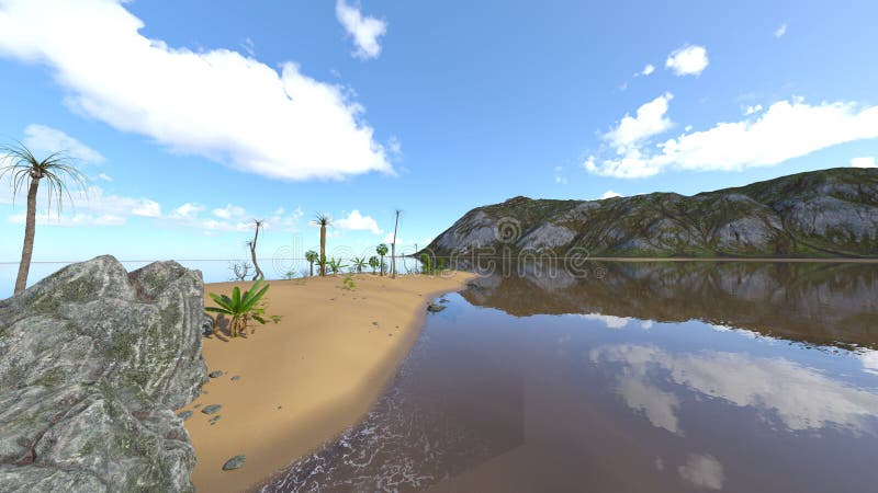 3D Rendering from a Beach Scene Consist of Two Deck Chairs, Parasol and ...