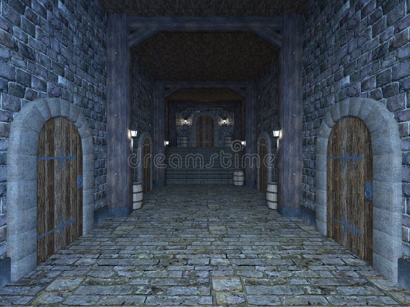 3D CG Rendering of Castle Hallway Stock Illustration - Illustration of ...
