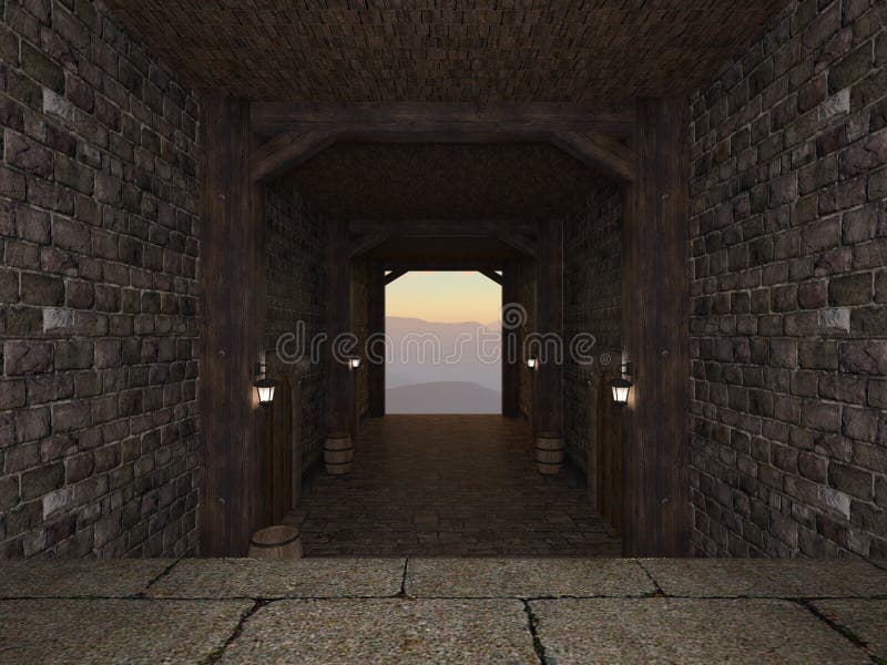 3D CG Rendering of Castle Hallway Stock Illustration - Illustration of ...