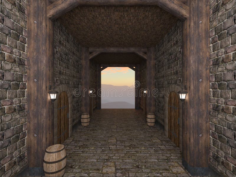 3D CG Rendering of Castle Hallway Stock Illustration - Illustration of ...