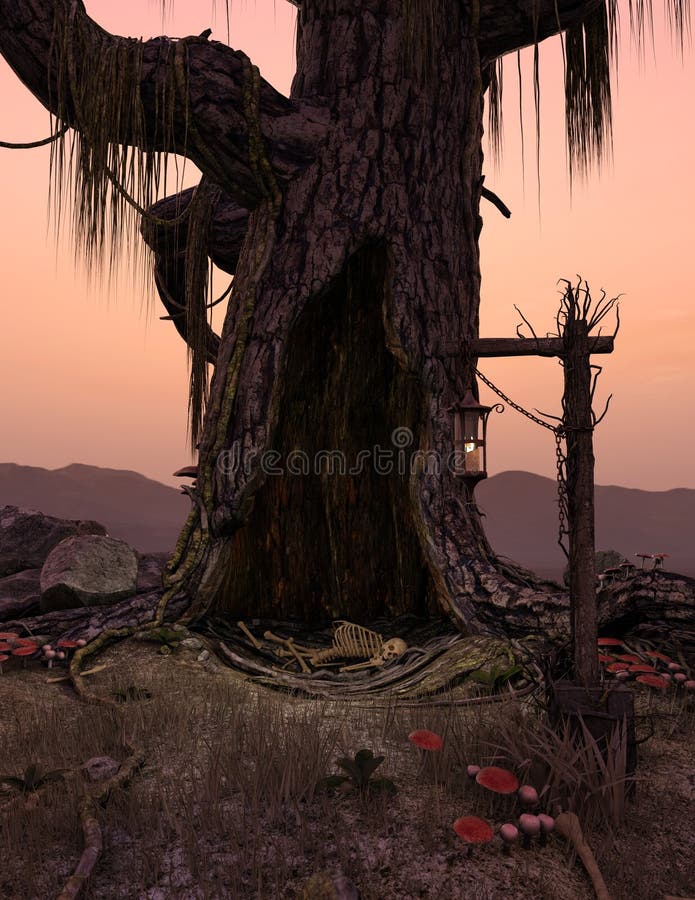 3D CG Rendering of Creepy Tree Stock Illustration - Illustration of ...