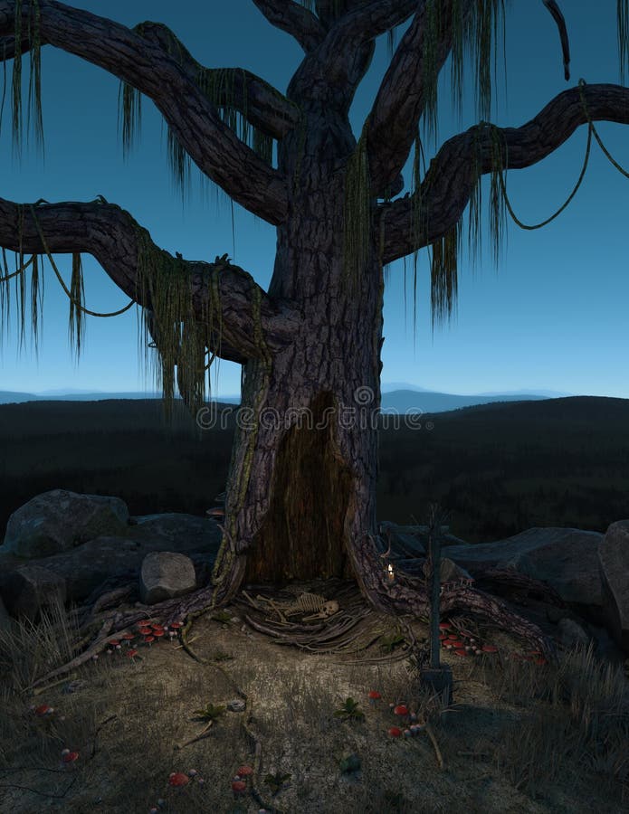 3D CG Rendering of Creepy Tree Stock Illustration - Illustration of ...