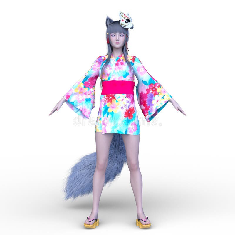 3D CG Rendering of Fox Girl Stock Illustration - Illustration of ...