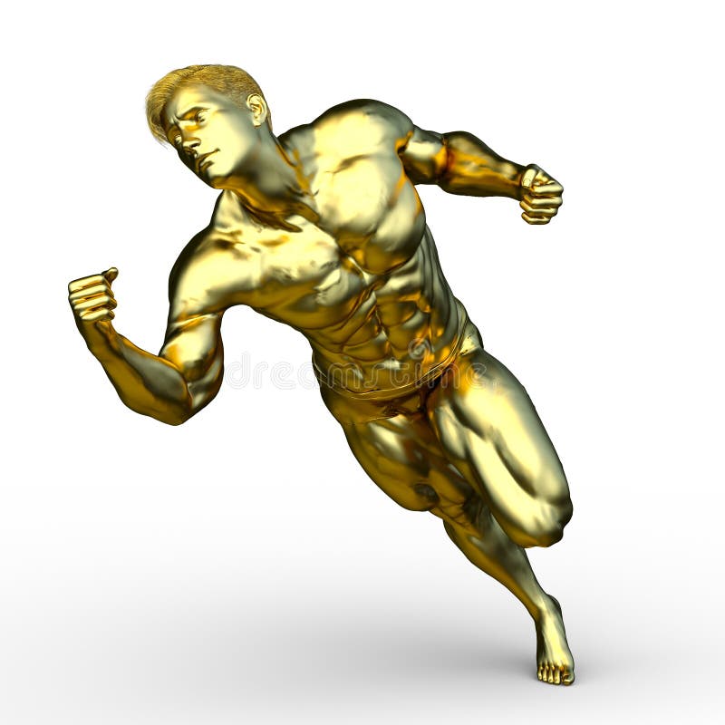 3D CG Rendering of a Gold Man Stock Illustration - Illustration of hero ...
