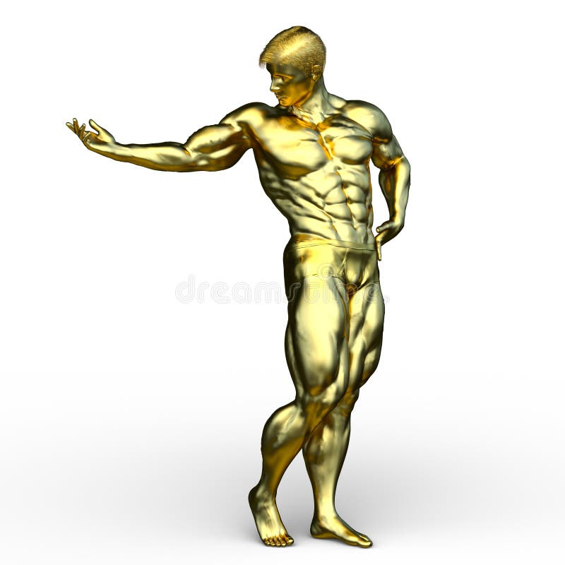 3D CG Rendering of Gold Man Statue Stock Illustration - Illustration of ...