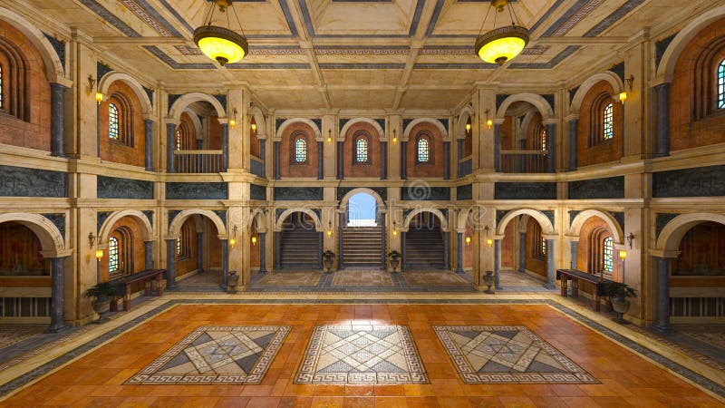Grand hall stock image. Image of rendering, chandelier - 107342341