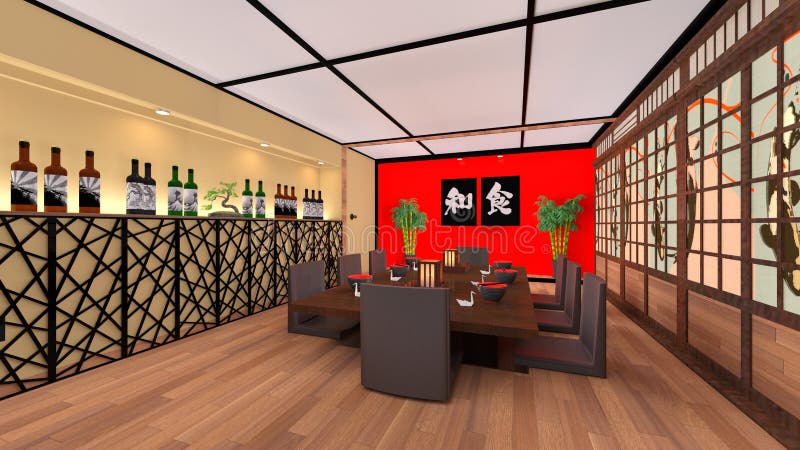 Interior Of A Japanese Restaurant Stock Vector - Illustration of dishes ...