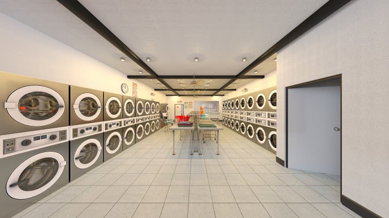3D CG Rendering of Laundromat Stock Illustration - Illustration of game ...