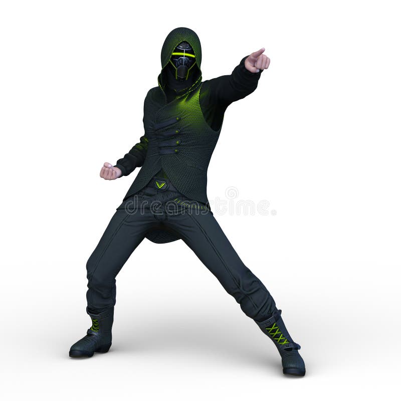 3D CG Rendering of Masked Man Stock Illustration - Illustration of pose ...
