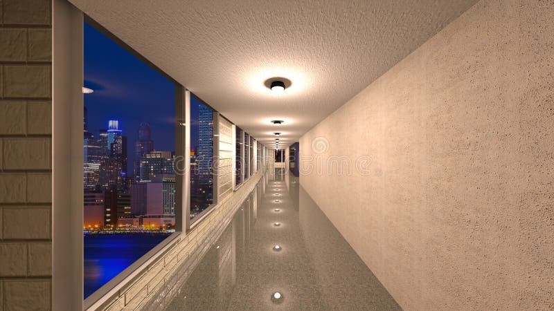 3D CG Rendering of Modern Building Aisle Stock Illustration ...