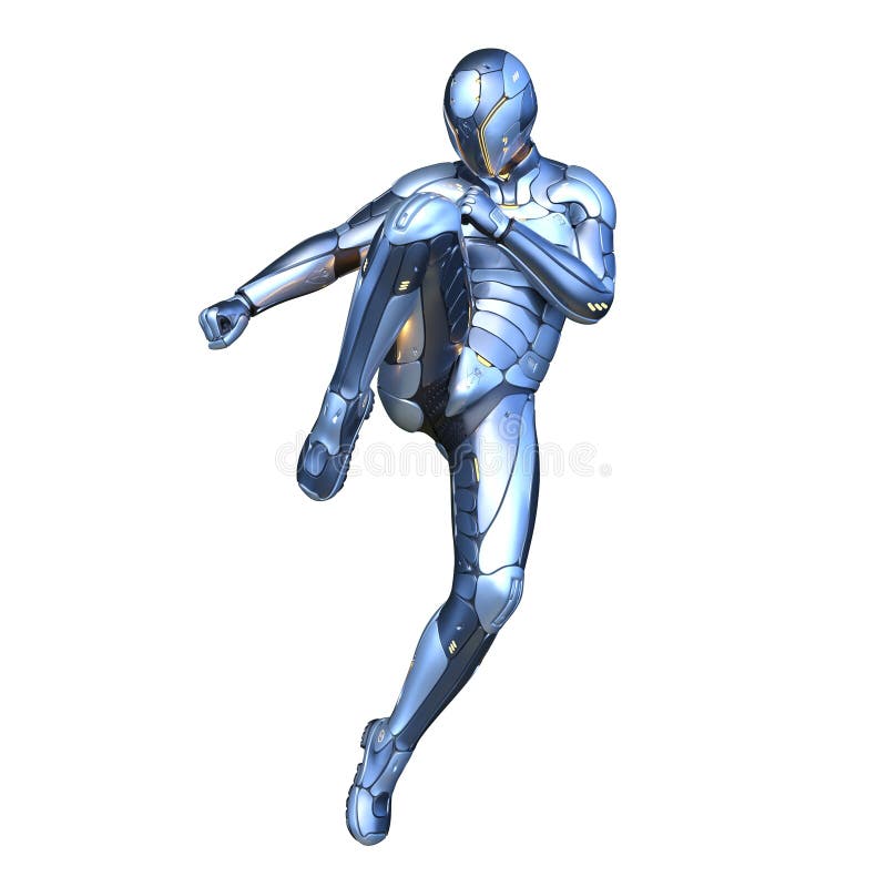Clean White Standing Cyborg Robot Stock Illustration - Illustration of ...