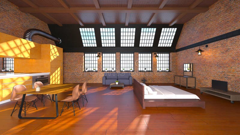 3D CG rendering of room stock illustration. Illustration of landscape ...