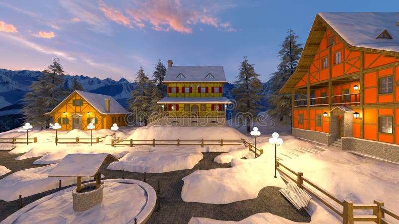 3D CG Rendering of Snow Town Stock Illustration - Illustration of ...