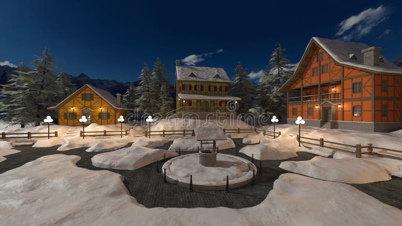 3D CG Rendering of Snow Town Stock Illustration - Illustration of snow ...