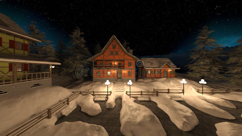 3D CG Rendering of Snow Town Stock Illustration - Illustration of ...