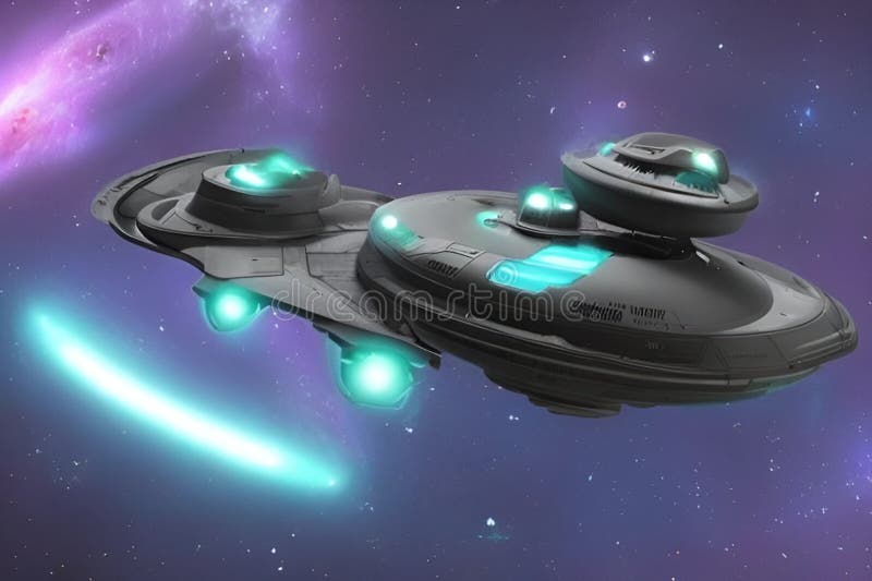 3D CG Rendering of Space Ship with Alien Planet and Nebula Stock ...